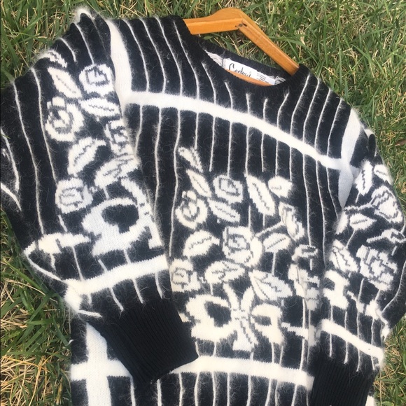 Carducci | Sweaters | Vintage Carducci Sweater Black White Rabbit Hair ...